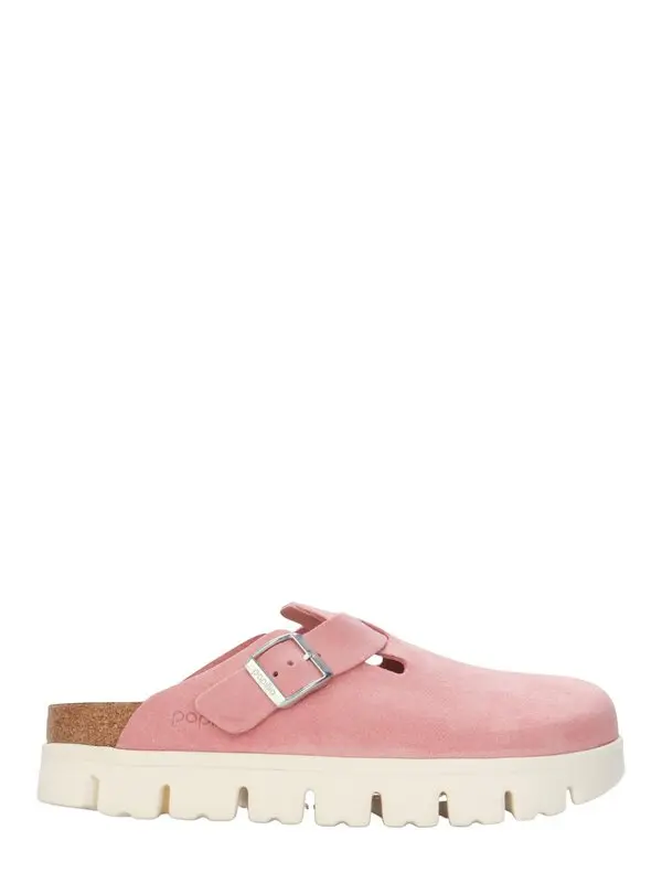 BIRKENSTOCK Suede Mule With Metal Buckle And Chunky Serrated Sole - Pink