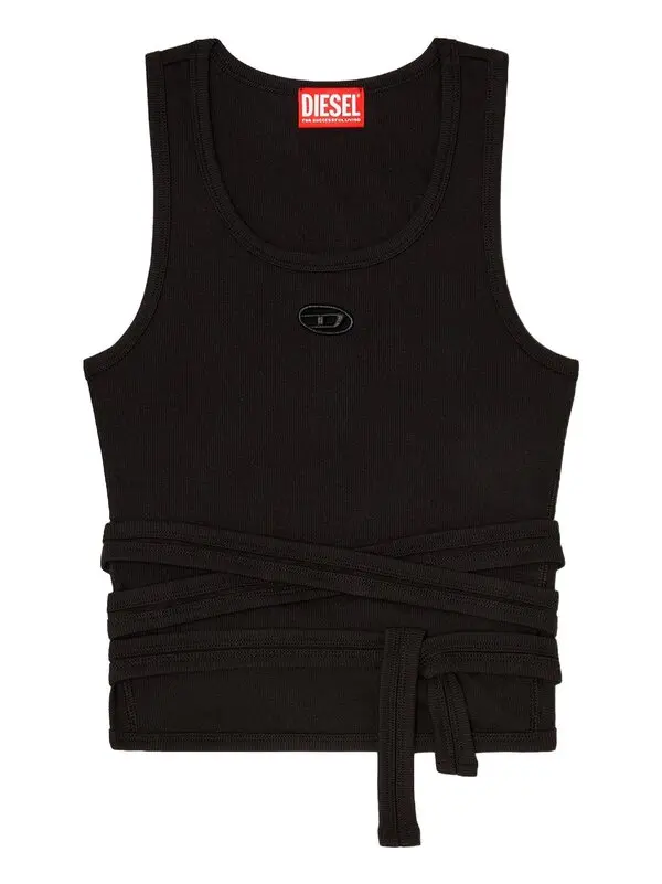 DIESEL® Ribbed Cropped Tank Top With Wrap Detail - Black