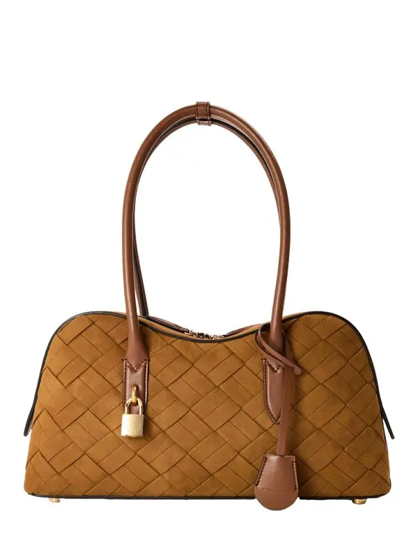 Stella McCartney Woven Top Handle Bag With Lock Detail - Brown