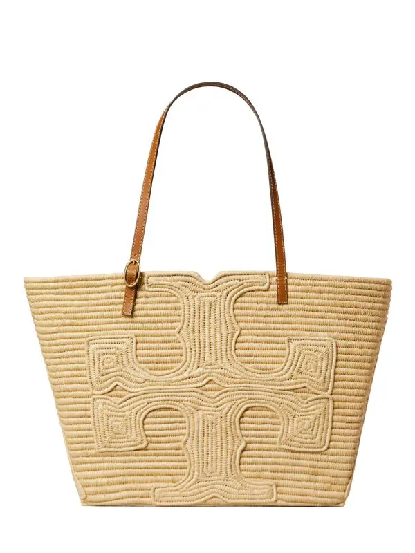 Tory Burch Woven Straw Tote With Embossed Logo - No