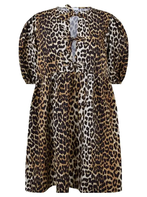 GANNI Leopard Print Dress With Bow Detail - Black