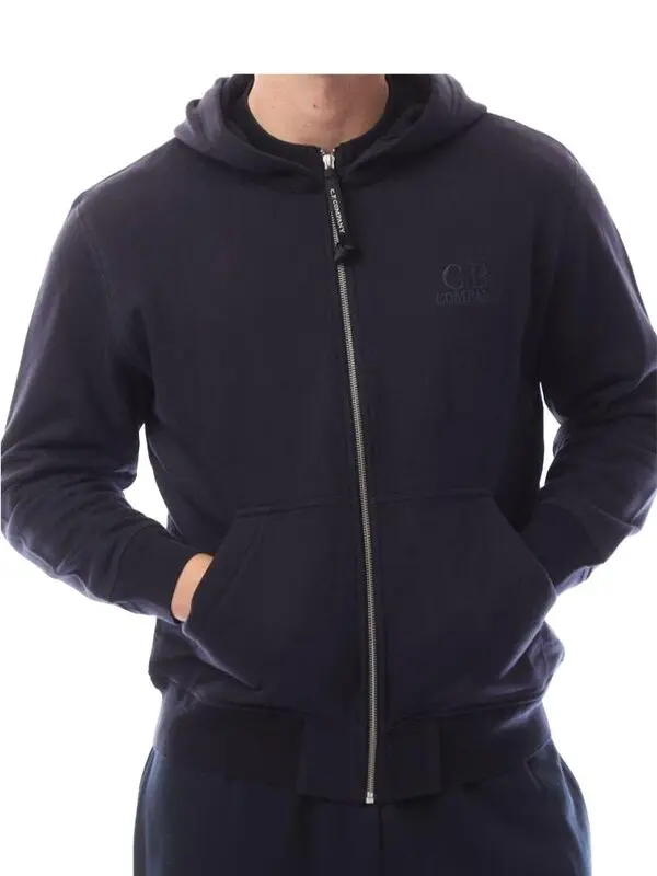 C.P. COMPANY Diagonal Raised Fleece Logo Full-zip Hoodie - Navy