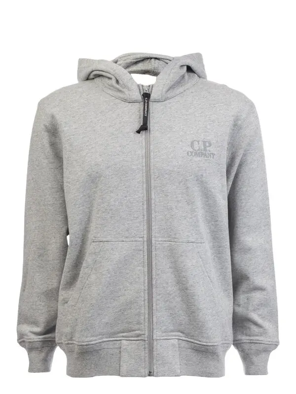 C.P. COMPANY Diagonal Raised Fleece Logo Full-zip Hoodie - Grey
