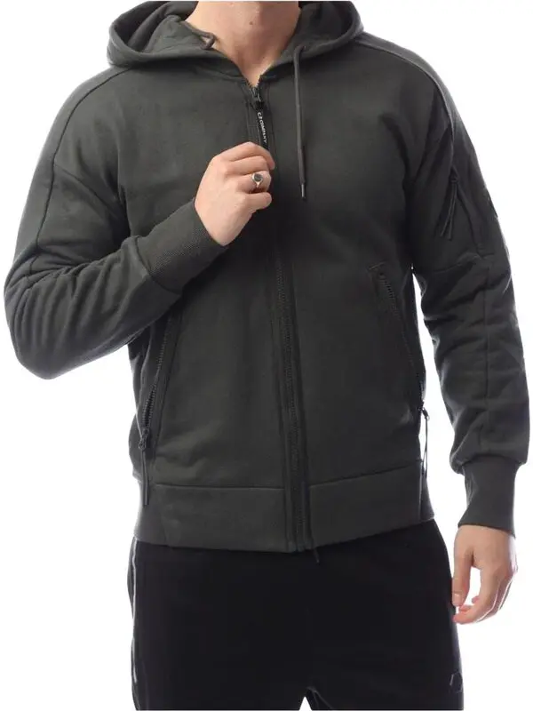C.P. COMPANY Diagonal Raised Fleece Lens Full-zip Hoodie - Grey