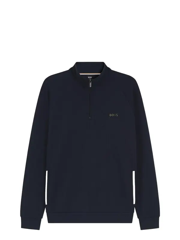 Hugo Boss Zip-up Stand Collar Fleece Top - Navy