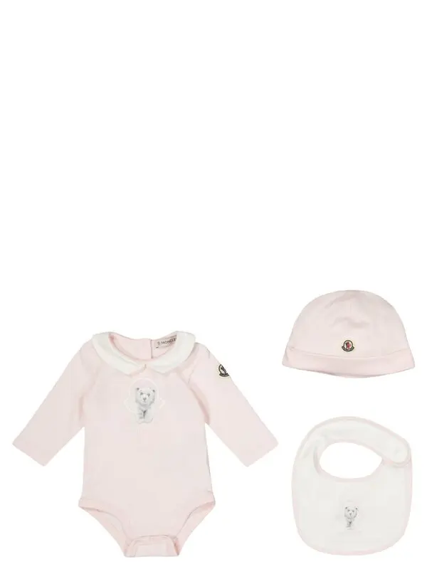 Moncler Baby Printed Set With Hat And Bib - Pink