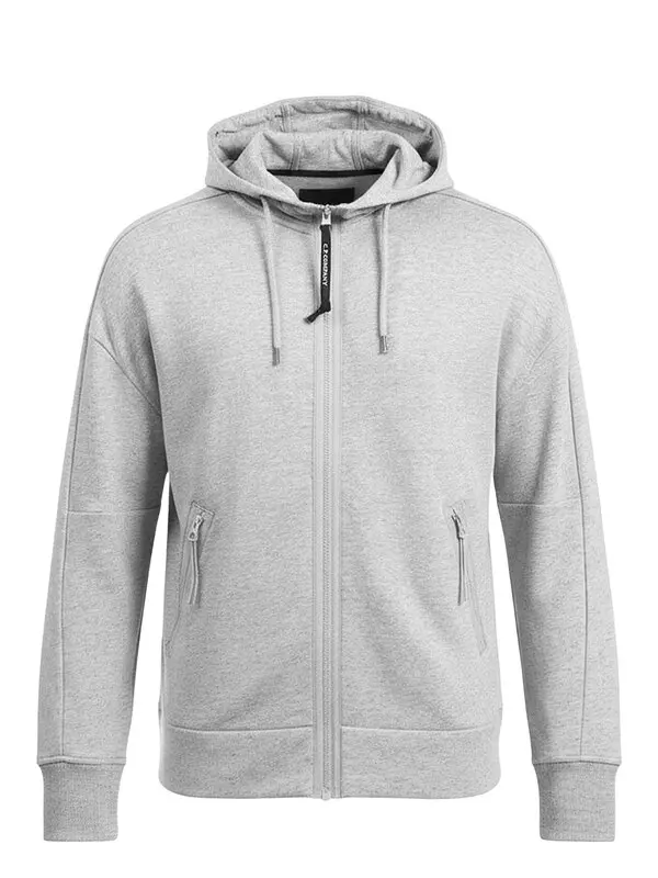C.P. COMPANY Diagonal Raised Fleece Lens Zip Hoodie - Grey