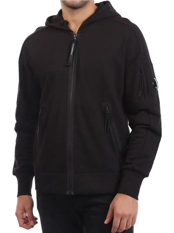 C.P. COMPANY Diagonal Raised Fleece Lens Zip Hoodie - Black