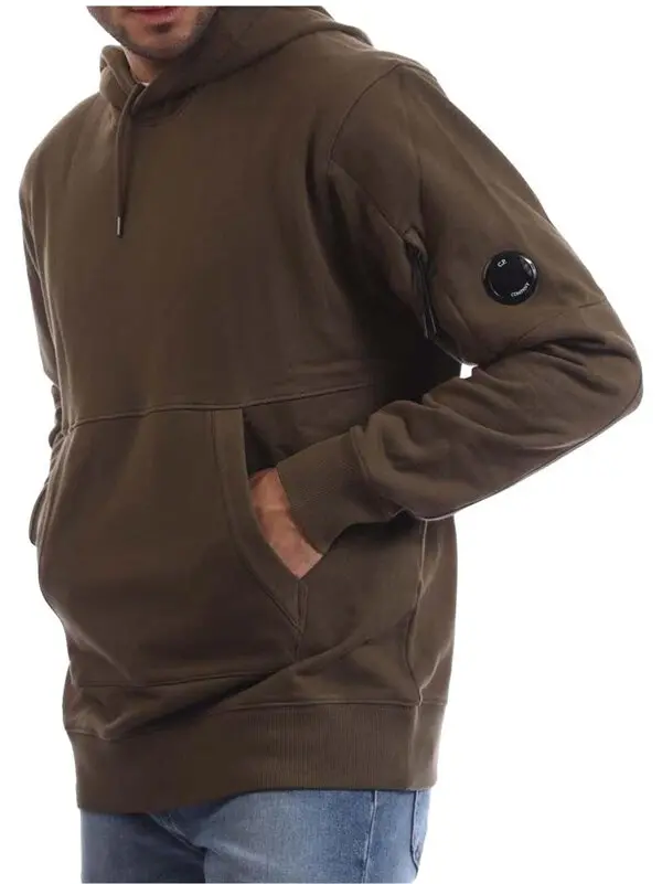 C.P. COMPANY Diagonal Raised Fleece Lens Hoodie - Green