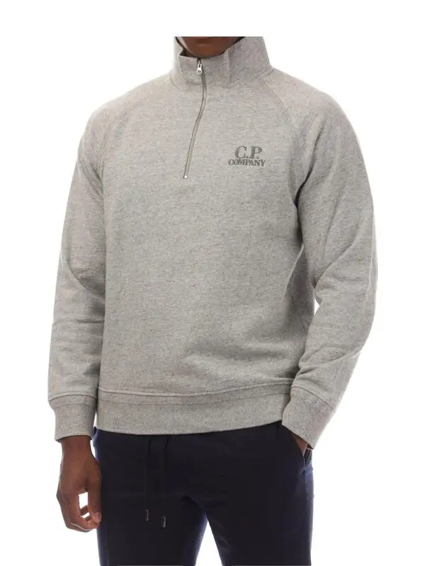 C.P. COMPANY Diagonal Raised Fleece Half Zip Logo Sweatshirt - Grey