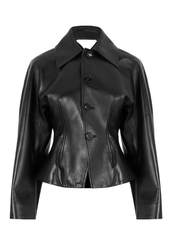 Bottega Veneta Puff Sleeve Leather Jacket - Black