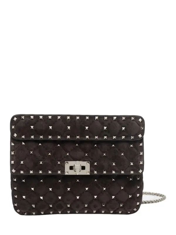 Valentino Garavani Rockstud Leather Handbag With Studs And Chain Strap - Brown