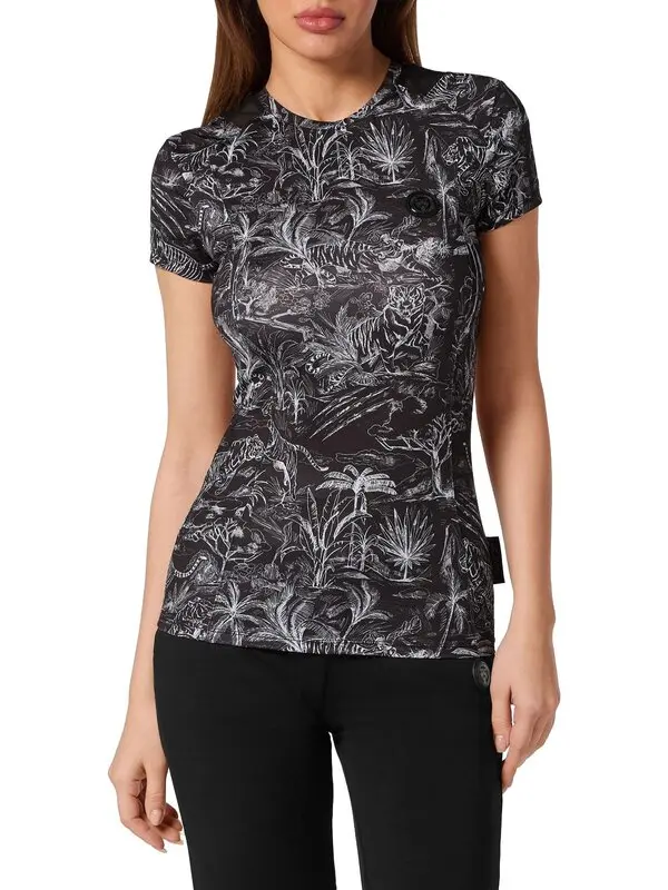 PLEIN SPORT Tiger Print T-shirt - Black