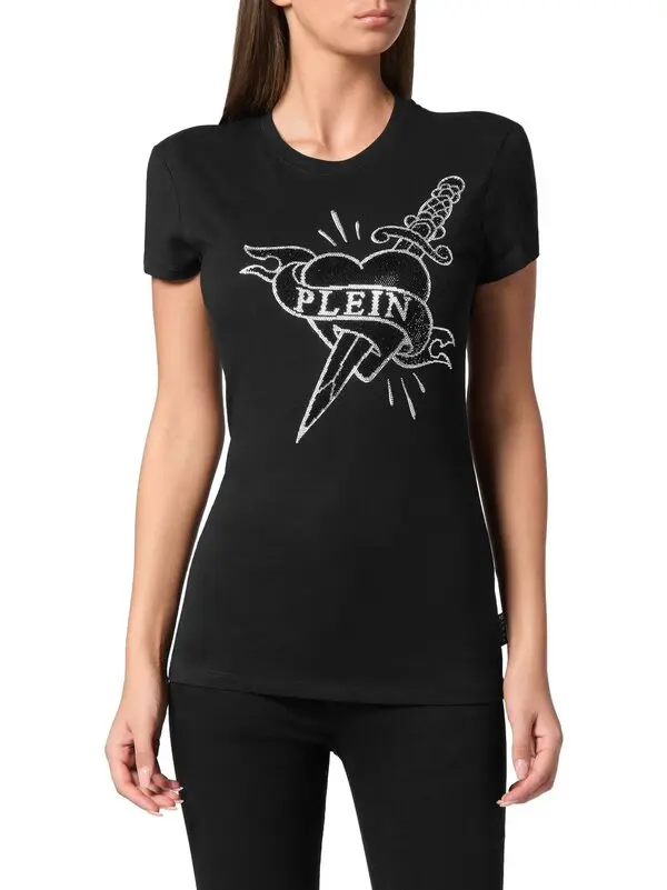 Philipp Plein Embellished Heart And Dagger T-shirt - Black