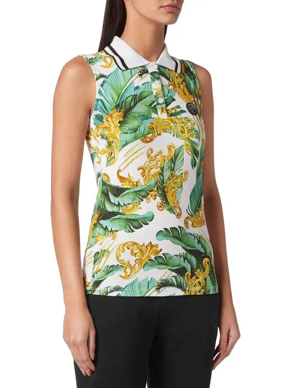 PLEIN SPORT Sleeveless Polo Shirt With Tropical Print - Multicolor