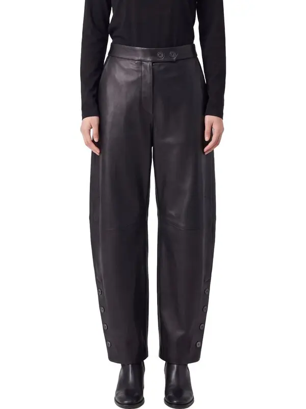 Sportmax Wide-leg Baggy Leather Trousers - Black