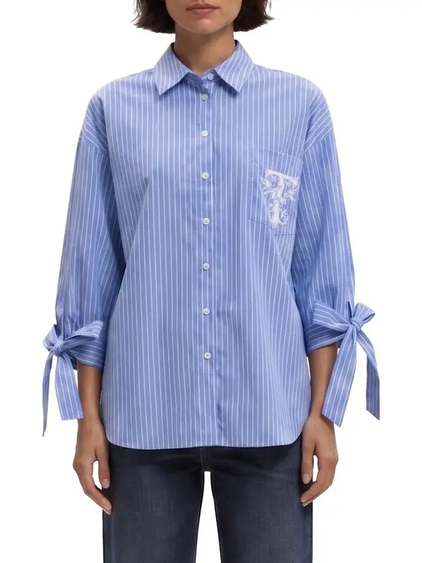 TWINSET Striped Button-up Shirt With Tie Detail - Gnawed Blue