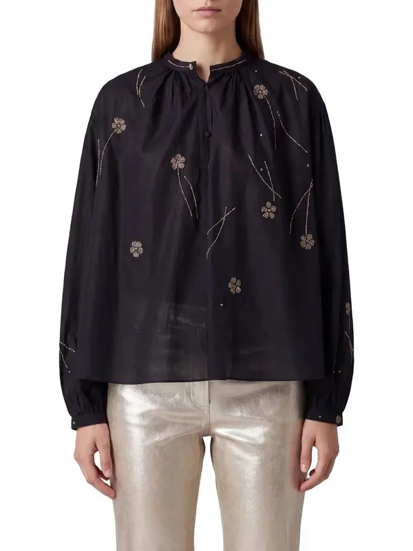 FORTE_FORTE Embellished Mandarin Collar Shirt - Black