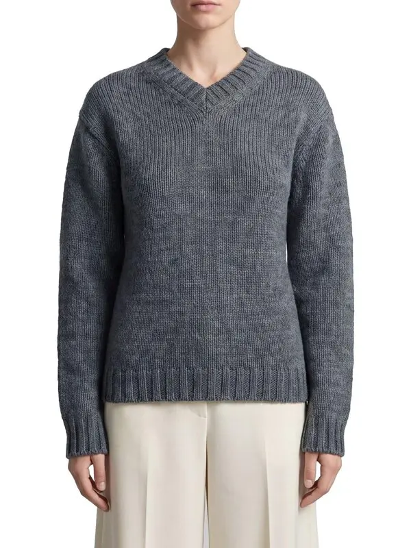 JIL SANDER Ribbed V-neck Pullover - Grey