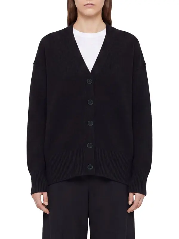 JIL SANDER Pure Cashmere V-neck Button-up Cardigan - Black