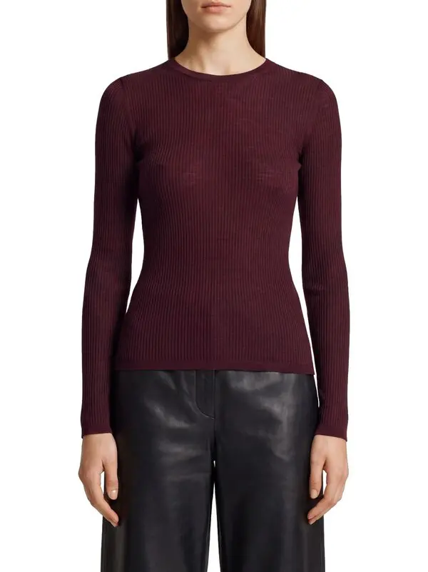 JIL SANDER Ribbed Crew Neck Sweater - Cherry