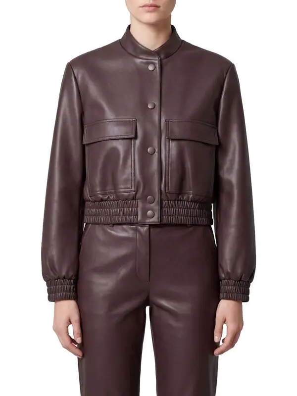 TWINSET Leather Bomber Jacket - Brown