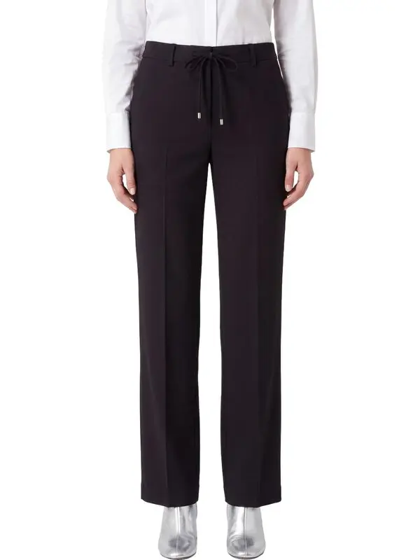 ERMANNO FIRENZE Straight-leg Jersey Trousers With Drawstring Waist - Black