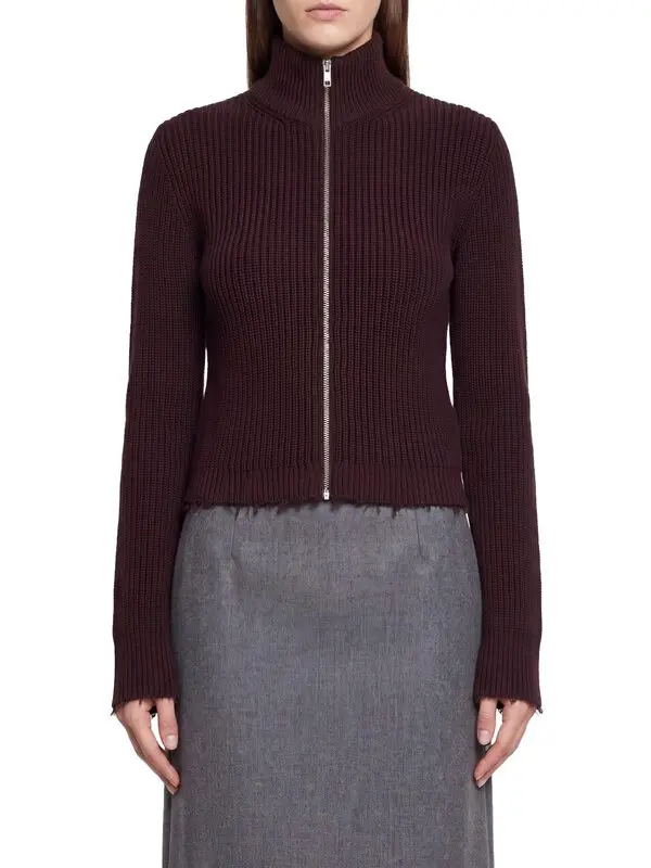 MAISON MARGIELA Ribbed Zip-up Sweater - Brown
