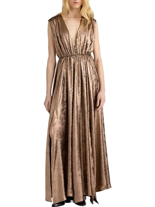 Momoni Metallic Maxi Dress - Bronze