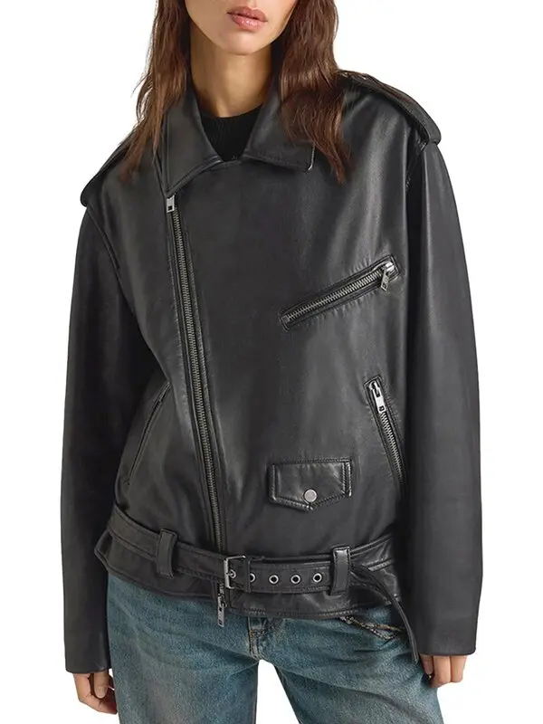 Momoni Leather Biker Jacket - Black