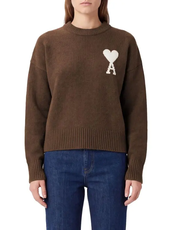 AMI Paris Wool And Alpaca Crewneck Jumper - Brown