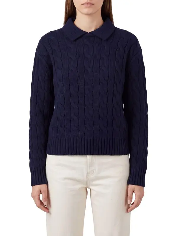 Polo Ralph Lauren Cable Knit Collared Sweater - Blue