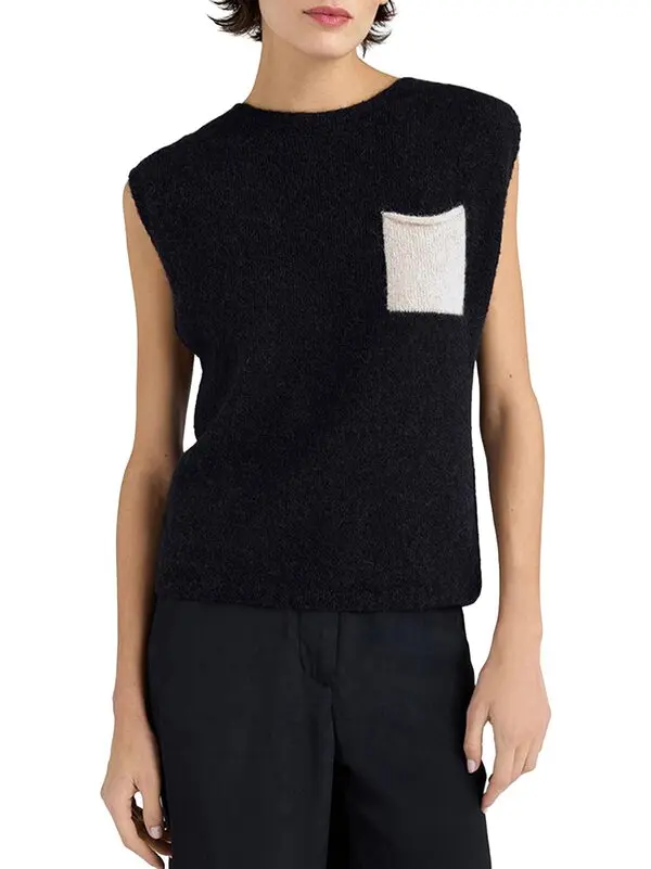 Momoni Sleeveless Sweater With Pocket Detail - Black