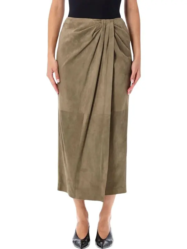 Ralph Lauren Suede Draped Skirt - Mud