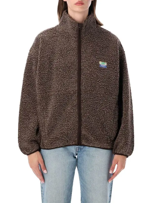 American Vintage Cropped Fleece Jacket With High Neck And Zip Closure - Brown