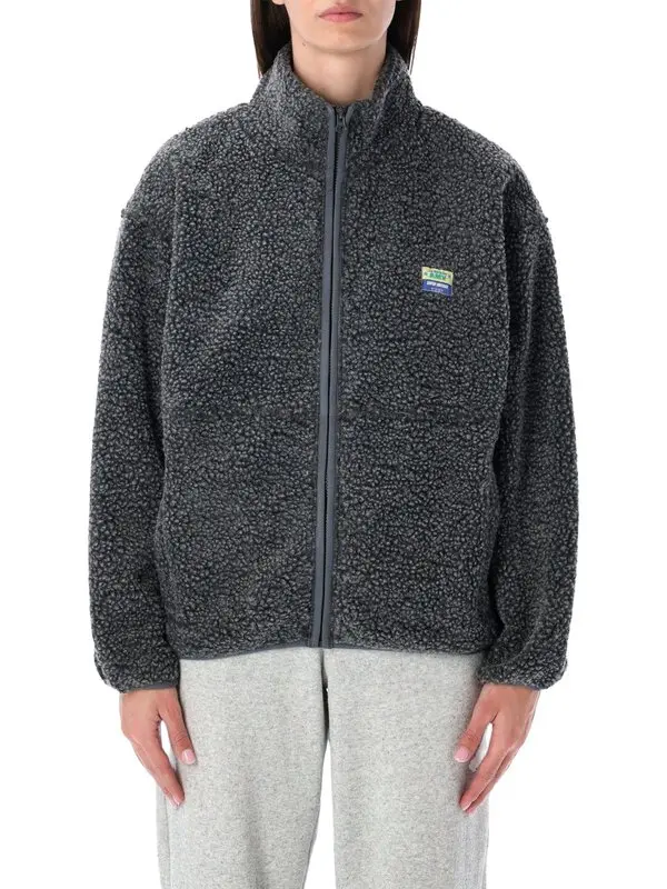 American Vintage Cropped Fleece Jacket With High Neck And Zip Closure - Charcoal