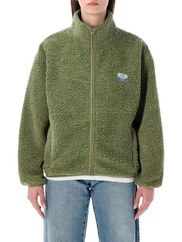 American Vintage Cropped Fleece Jacket With High Neck And Zip Closure - Green