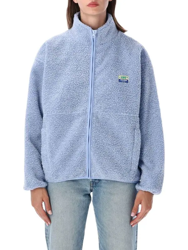 American Vintage Cropped Fleece Jacket With High Neck And Zip Closure - Sky