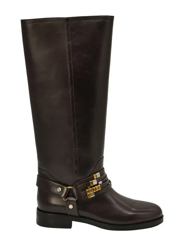 Pinko Embroidered Calfskin Knee-high Boots - Dark