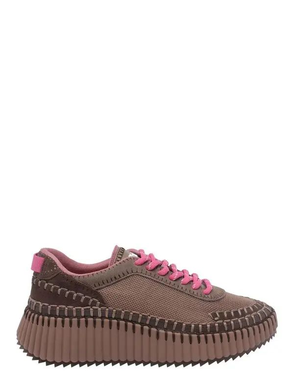 Chloé Nama Low Top Platform Sneakers In Suede And Mesh - Brown