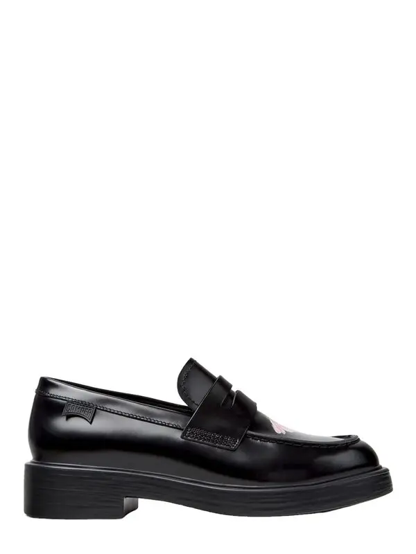 Camper Loafers With Floral Embellishment - Black