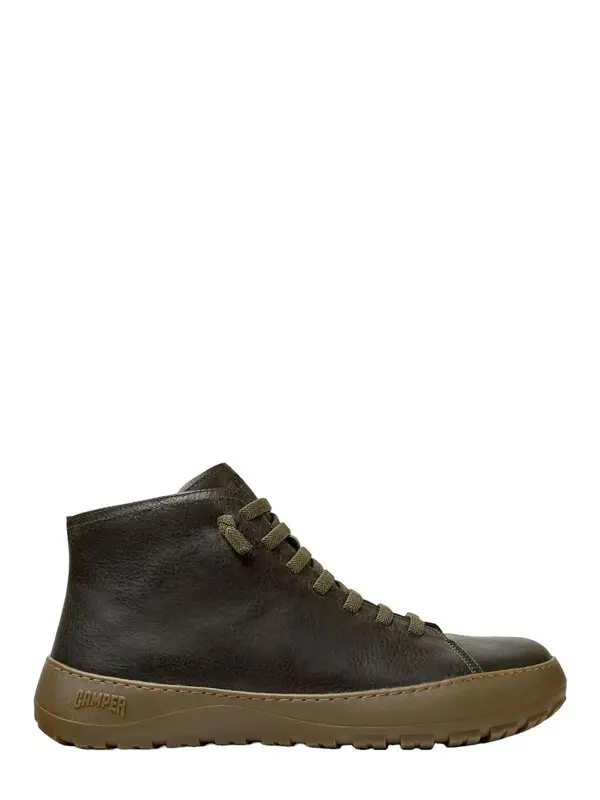 Camper Peu Serra Leather Ankle Boots With Vibram Sole And Side Zip - Green