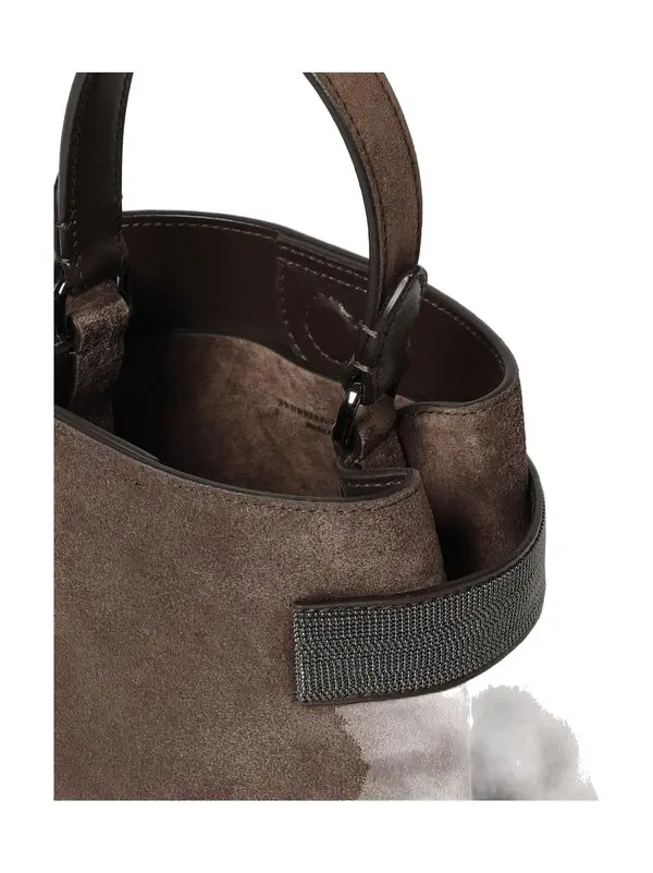 Brunello Cucinelli Suede Handbag With Monili Embellishment - Brown
