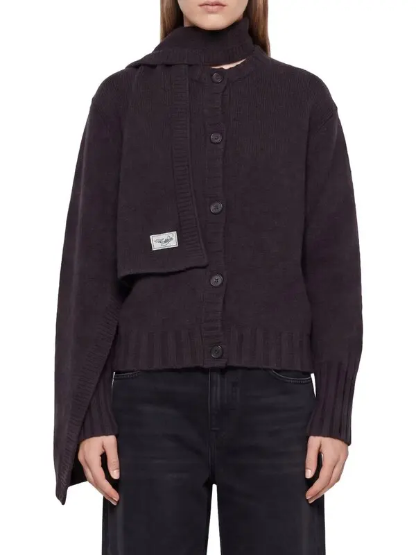 Attico Cardigan With Integrated Scarf - Brown