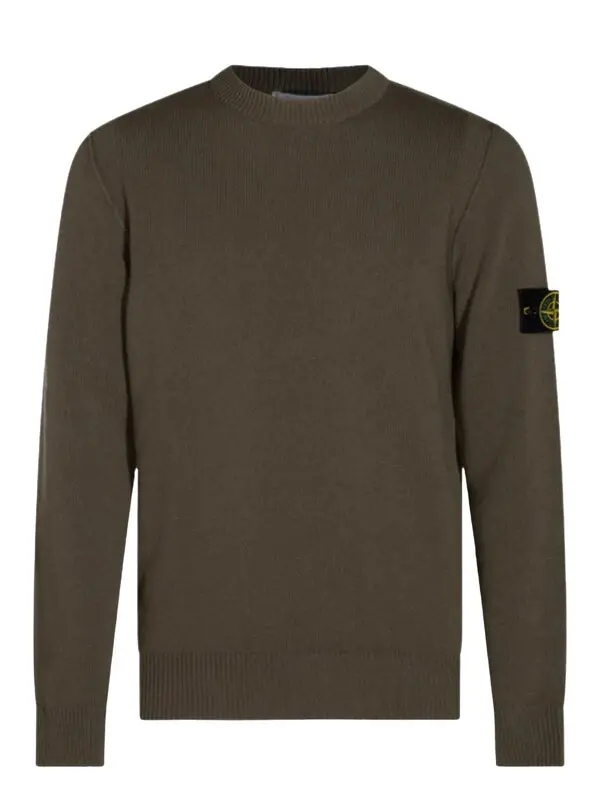 Stone Island Wool Sweater With Logo Patch - Green