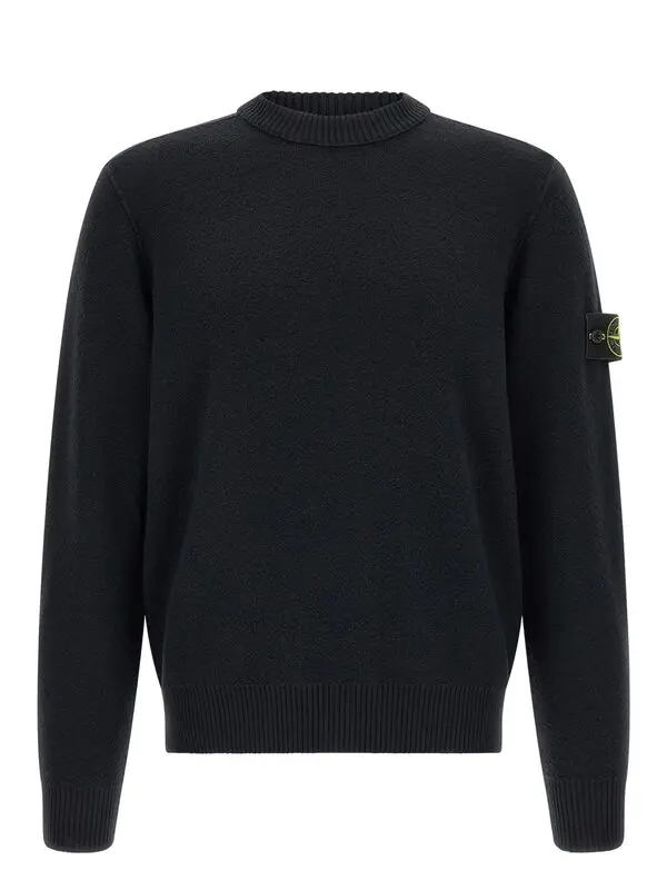 Stone Island Wool Sweater With Textured Knit And Logo Patch - Blue