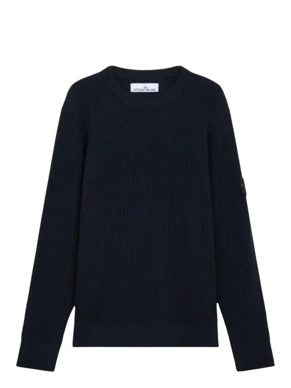 Stone Island Ribbed Crew Neck Wool Sweater - Blue