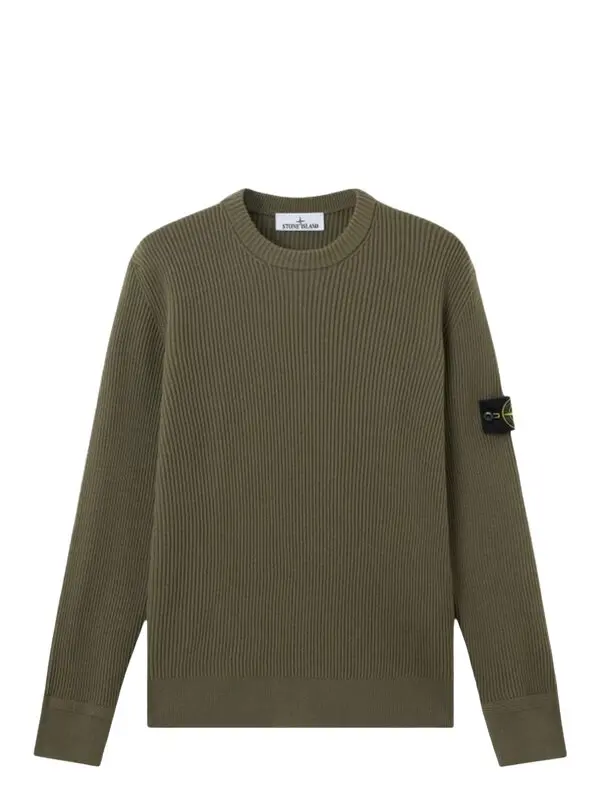 Stone Island Wool Sweater With Sleeve Patch - Green