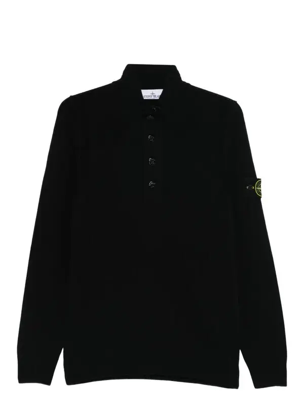 Stone Island Wool Turtleneck Sweater With Buttoned Placket And Logo Patch - Black