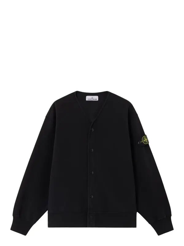 Stone Island Cotton Cardigan With Detachable Logo Patch - Black